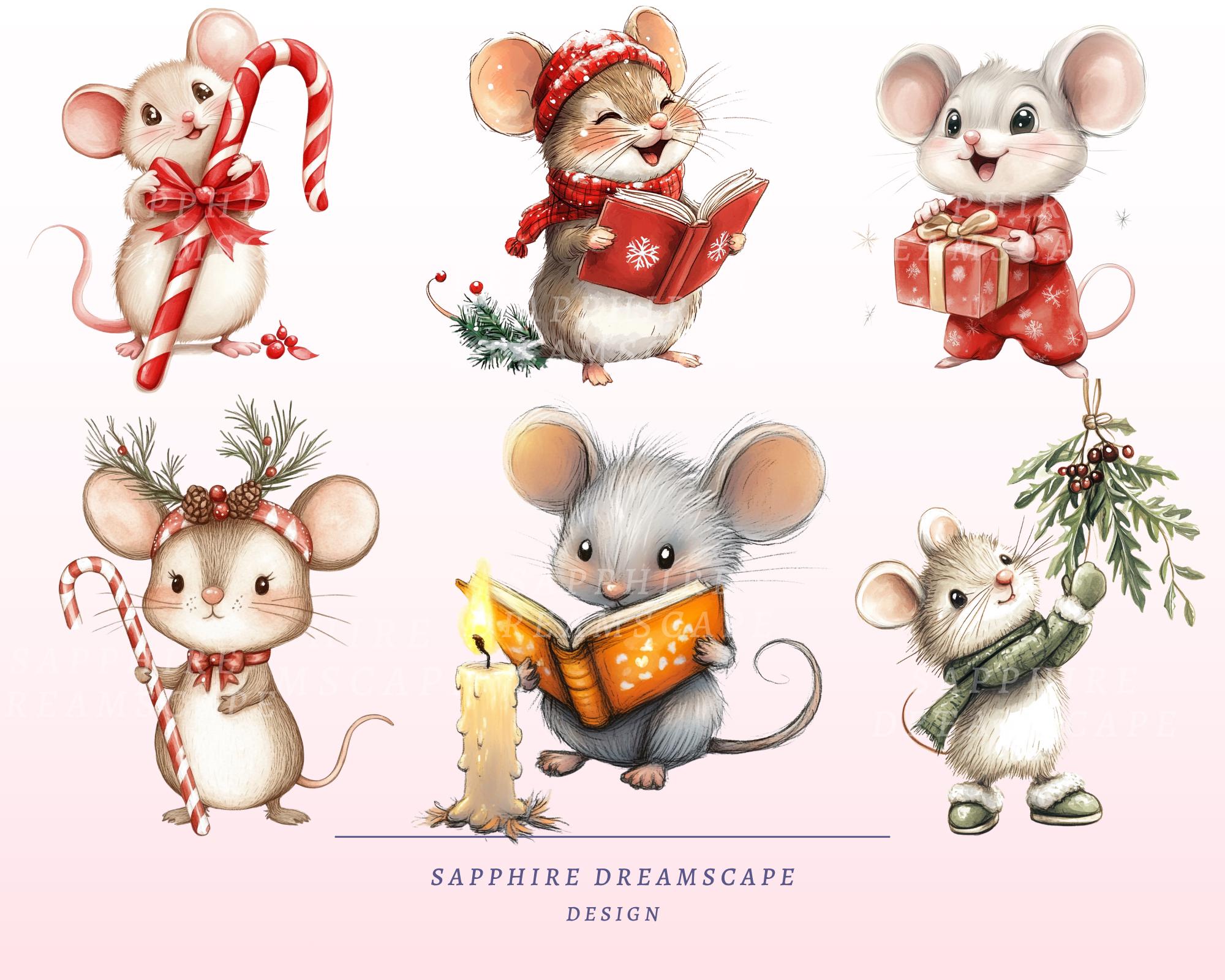 30 Christmas Mouse Clipart Cute Winter Animal Illustration Adorable ...