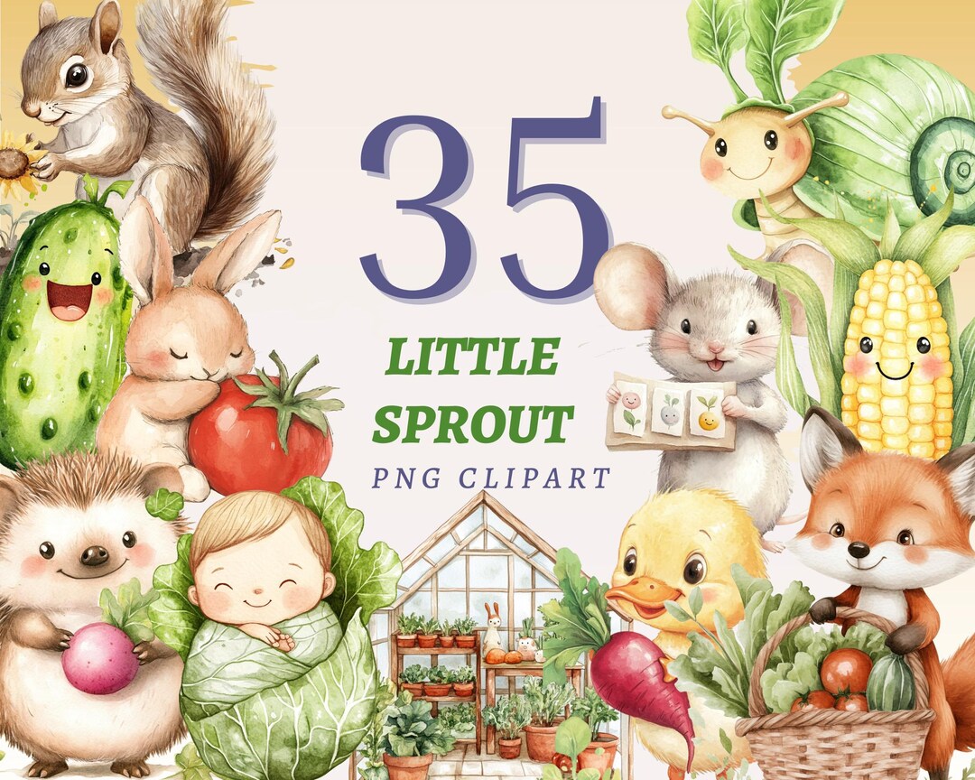 35 Little Sprout Baby Shower Clipart, Cute Baby Veggies & Fruits PNG ...