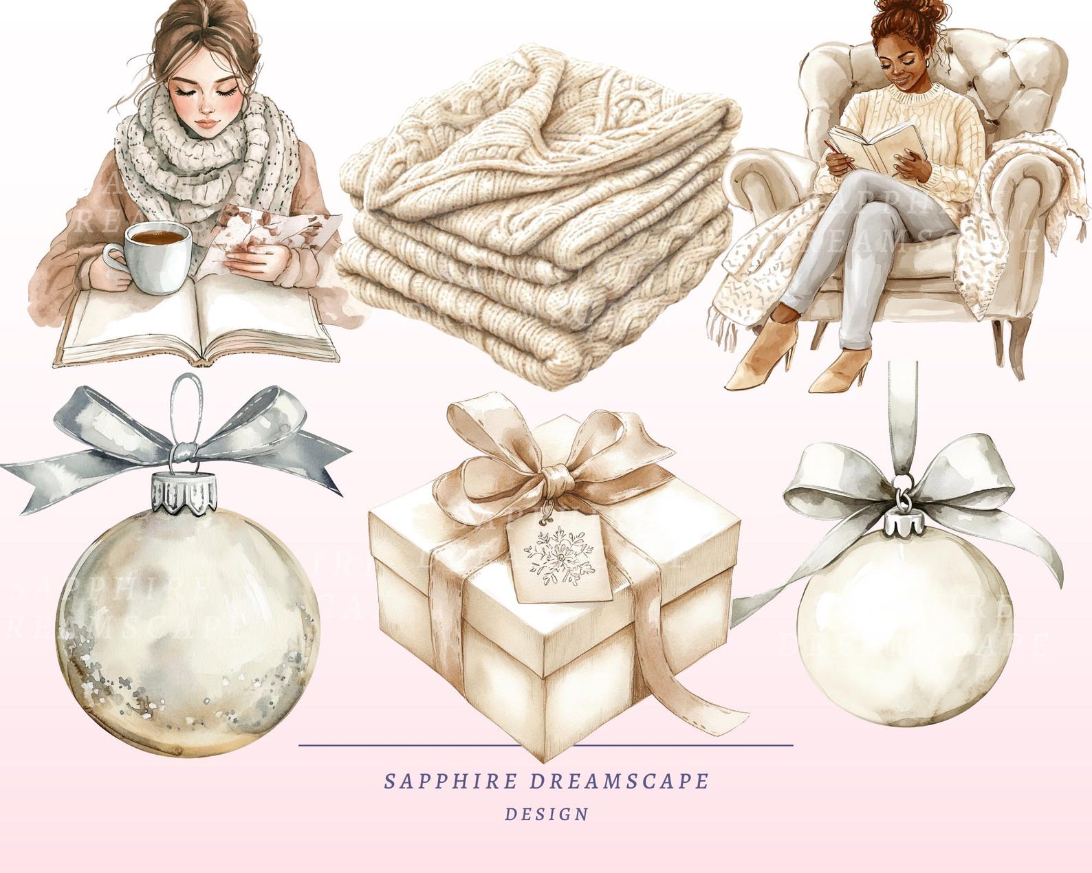 40 Boho Winter Planner Girl Clipart, Cozy Neutral Illustrations, Hygge ...