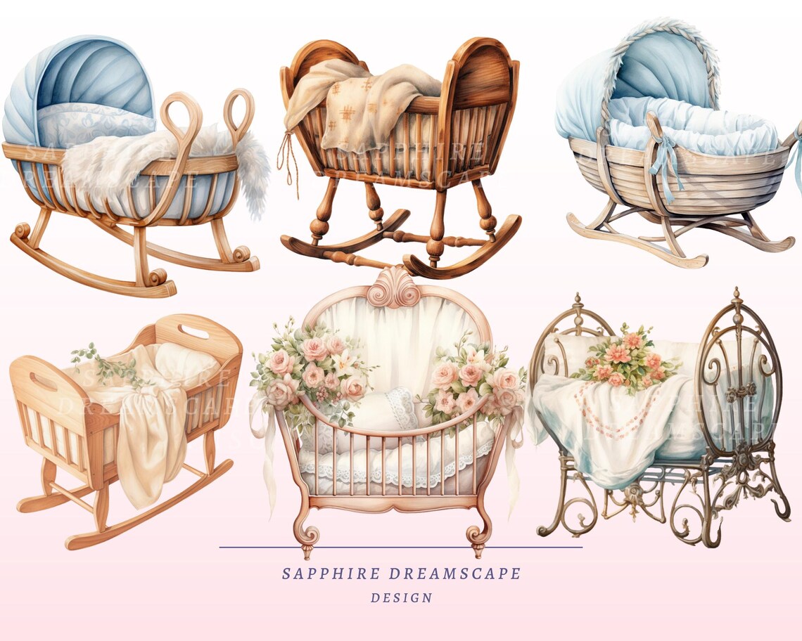 20 Vintage Baby Cradle Clipart, High Quality Transparent Pngs, Instant ...