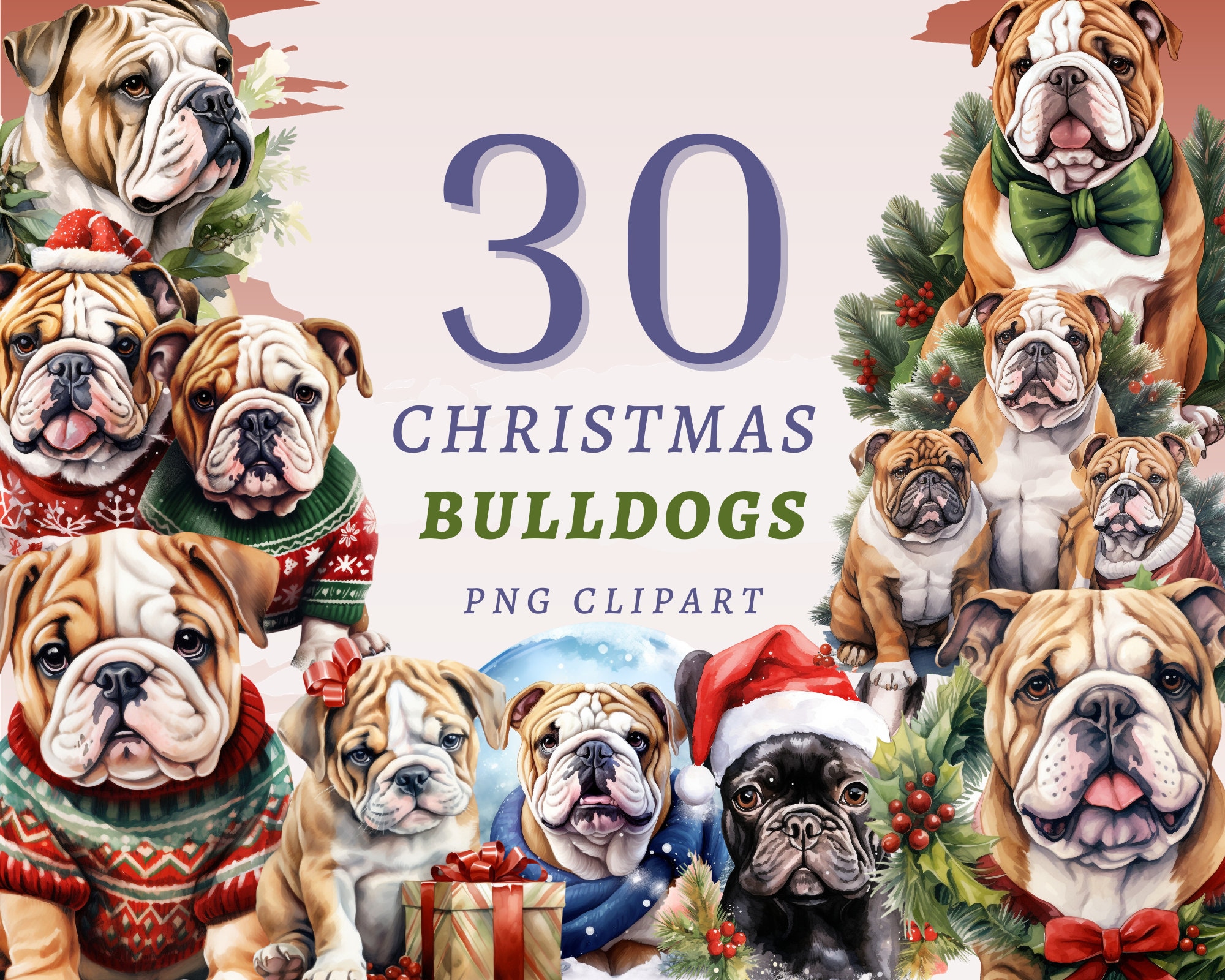 Christmas Bulldog Clipart