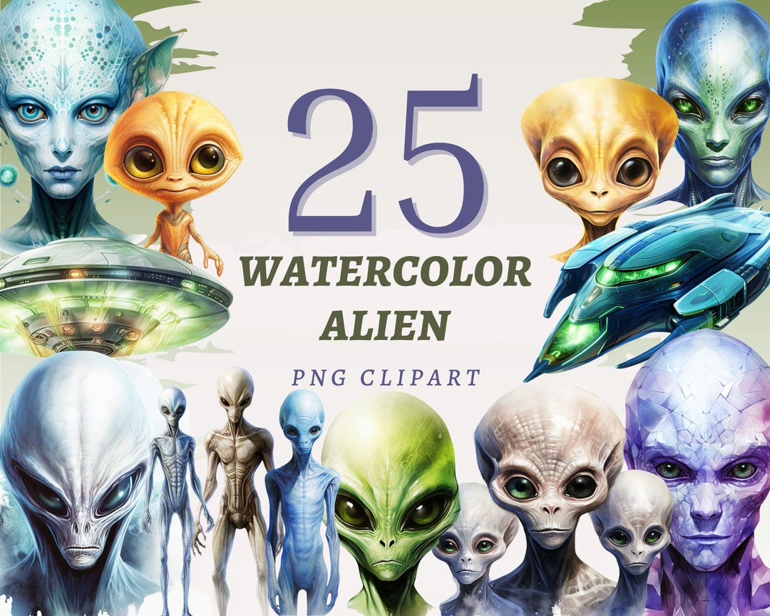 25 Watercolor Alien Clipart, High Quality Transparent Pngs, Instant ...