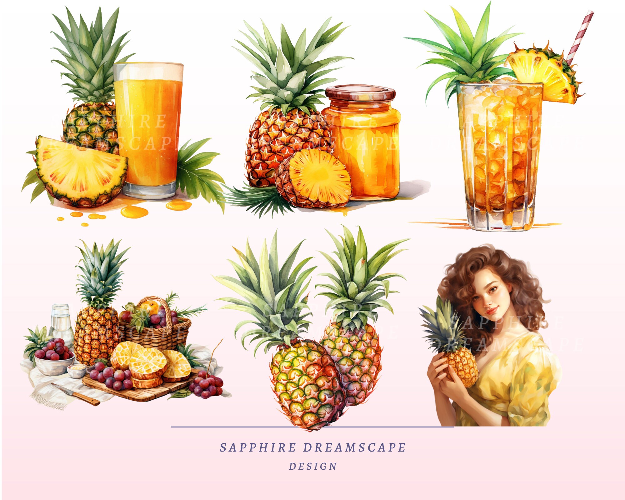 50 Watercolor Pineapple Clipart High Quality Transparent - Etsy