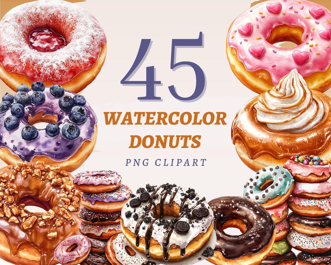 45 Watercolor Donuts Clipart, High Quality Transparent Pngs, Instant ...