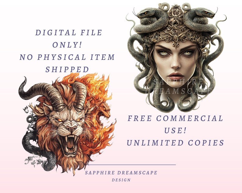 35 Mythological Creatures Clipart Set With Dragons, Medusa, Cyclops ...