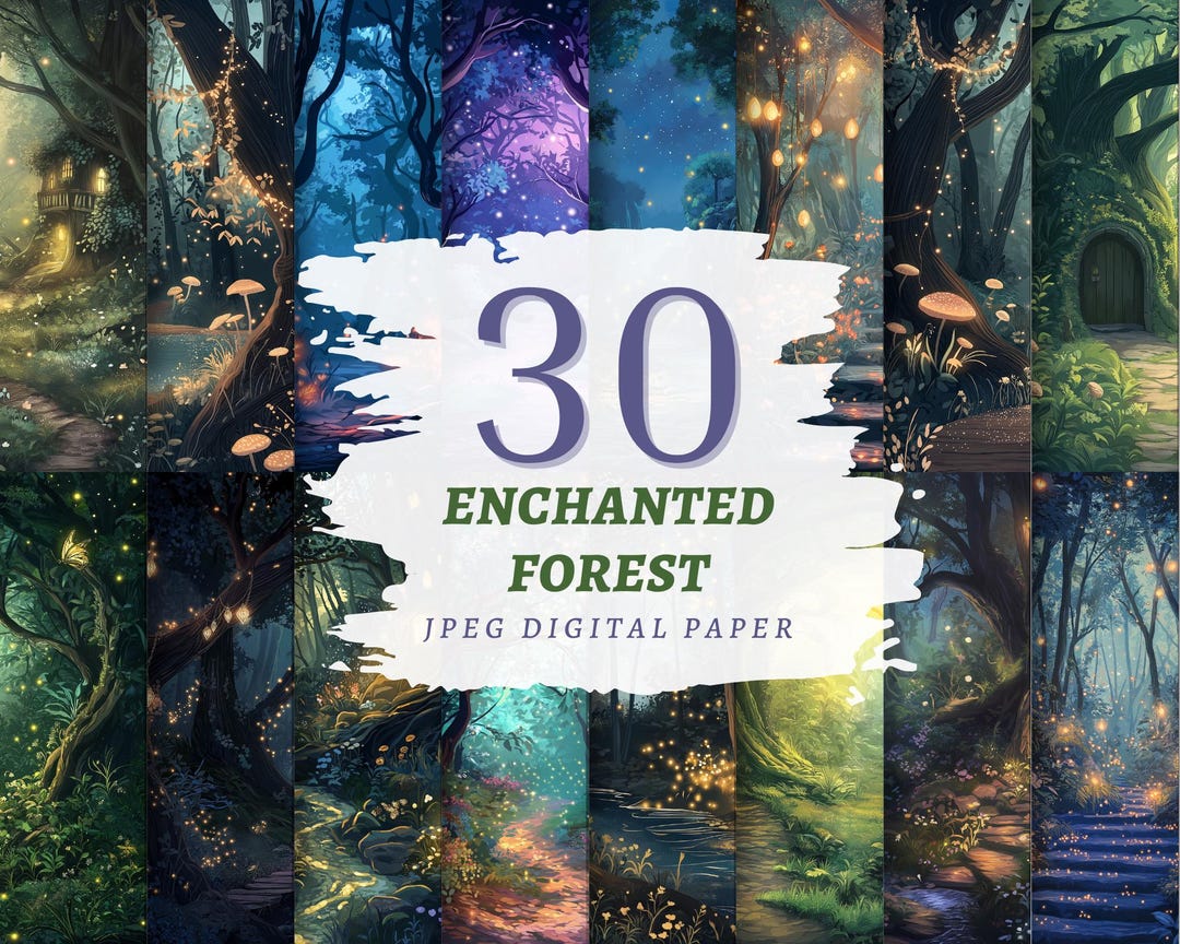 Enchanted Forest Digital Paper, Fantasy Nature Pages, High Quality Jpgs ...