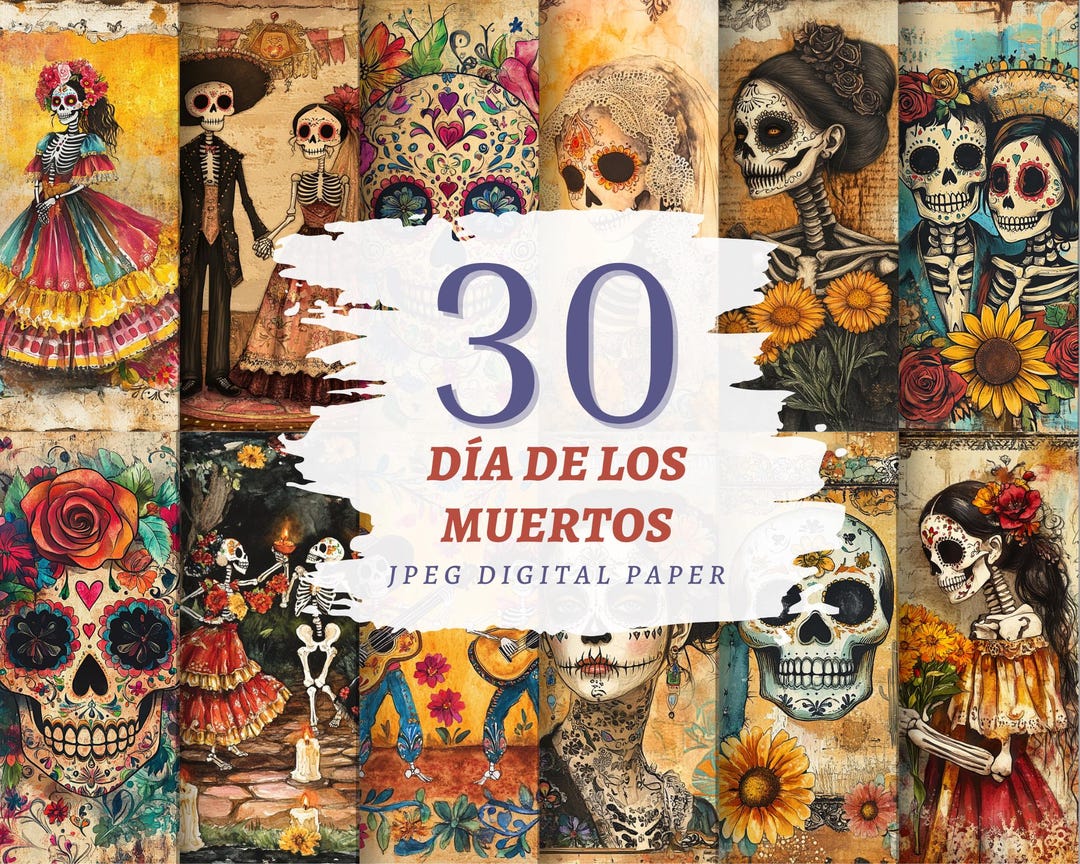 Dia De Los Muertos Digital Paper Print Sugar Skulls JPEG Decoration ...