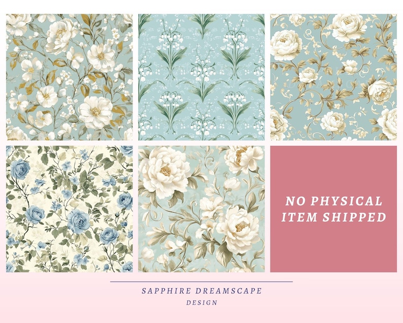 Vintage Blue Floral Digital Paper, Instant Download, Commercial Use ...