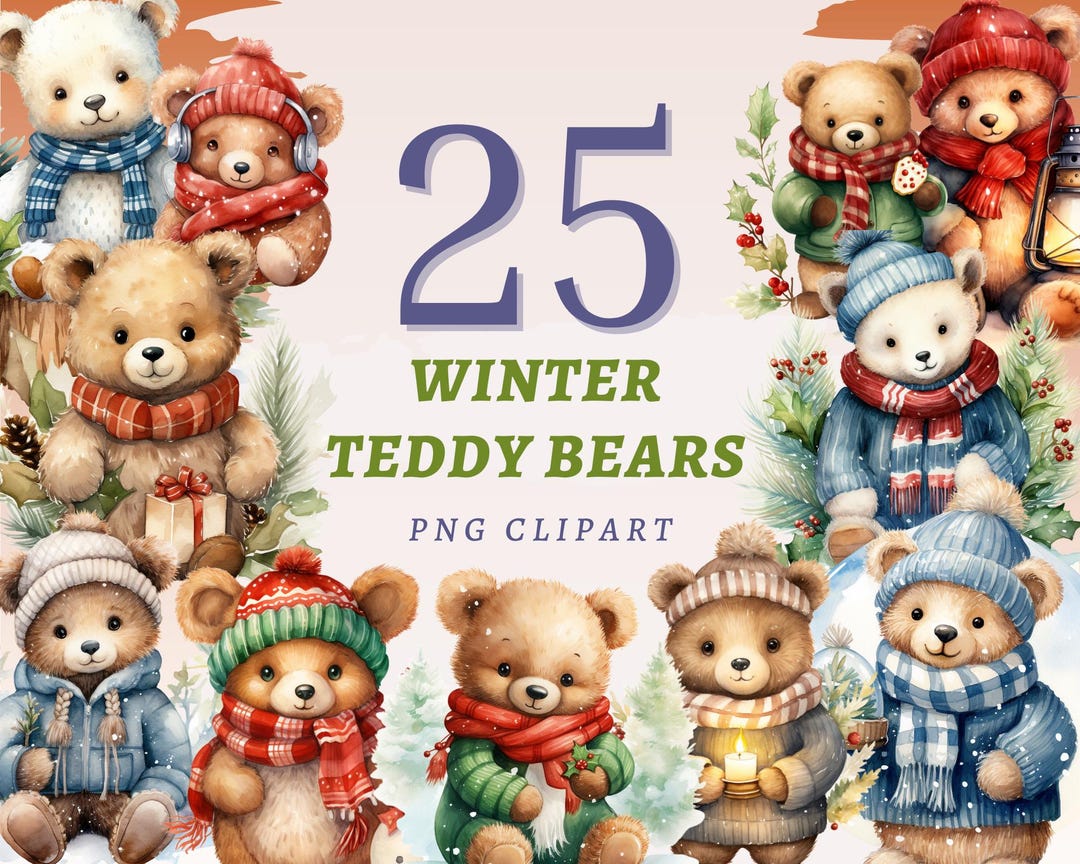 25 Winter Teddy Bears Clipart, High Quality Transparent Pngs, Instant ...