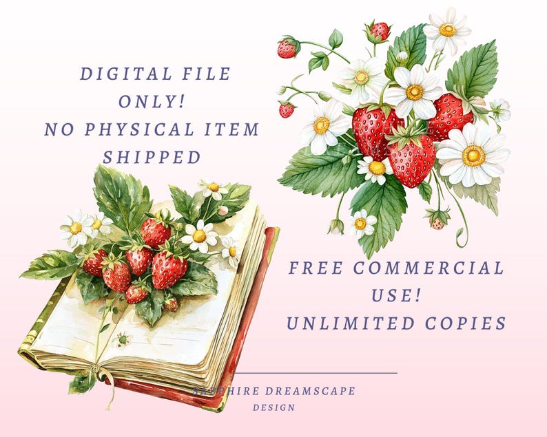 45 Watercolor Strawberry Daisy Clipart, Cottagecore Berry Png, Floral ...