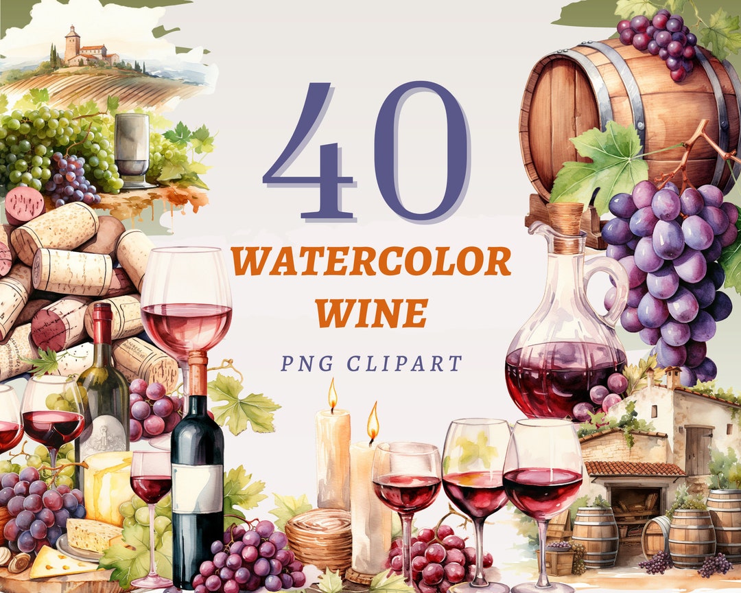 40 Watercolor Wine Clipart, High Quality Transparent Pngs, Instant ...