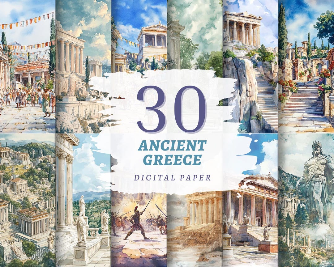Ancient Greece Digital Paper Pack, Acropolis Temples & Classical ...