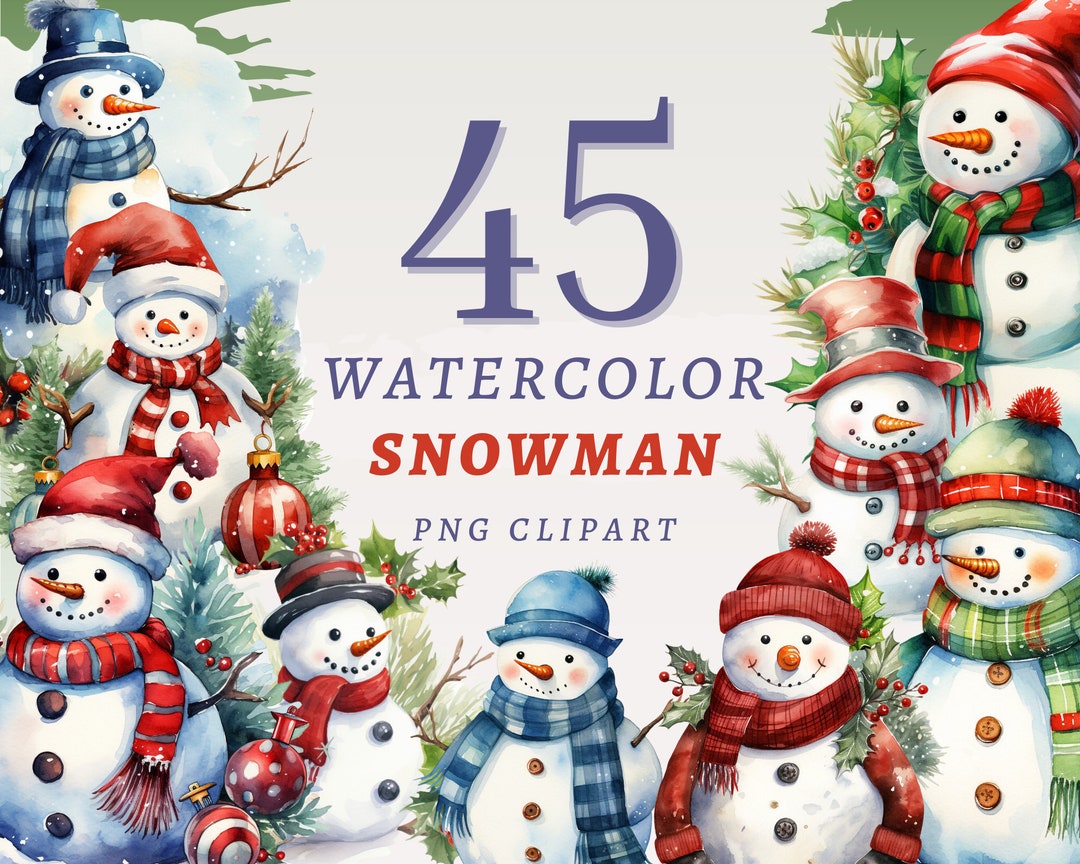 45 Watercolor Snowman Clipart, High Quality Transparent Pngs, Instant ...