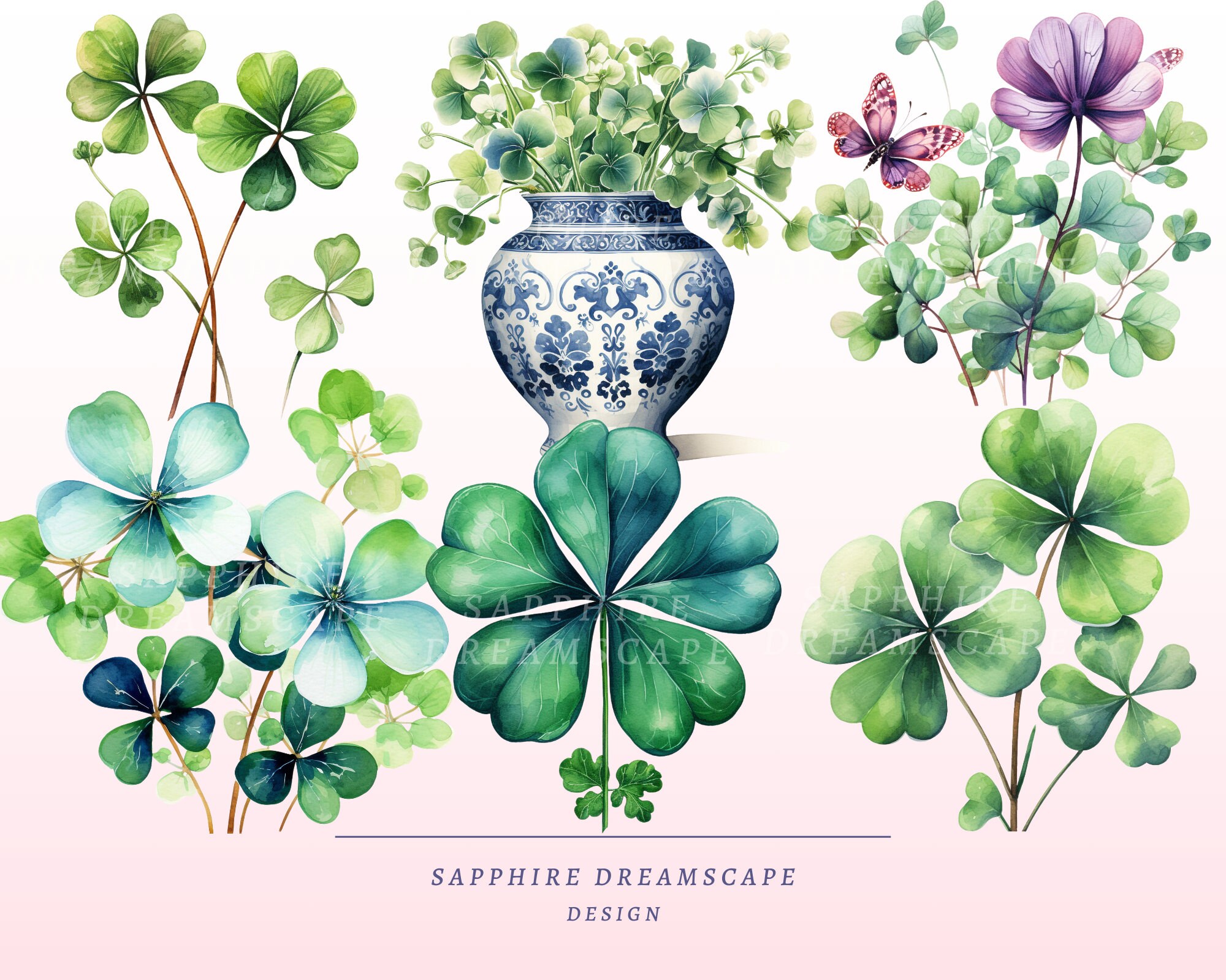 40 Watercolor Clover Clipart, High Quality Transparent Pngs, Instant ...