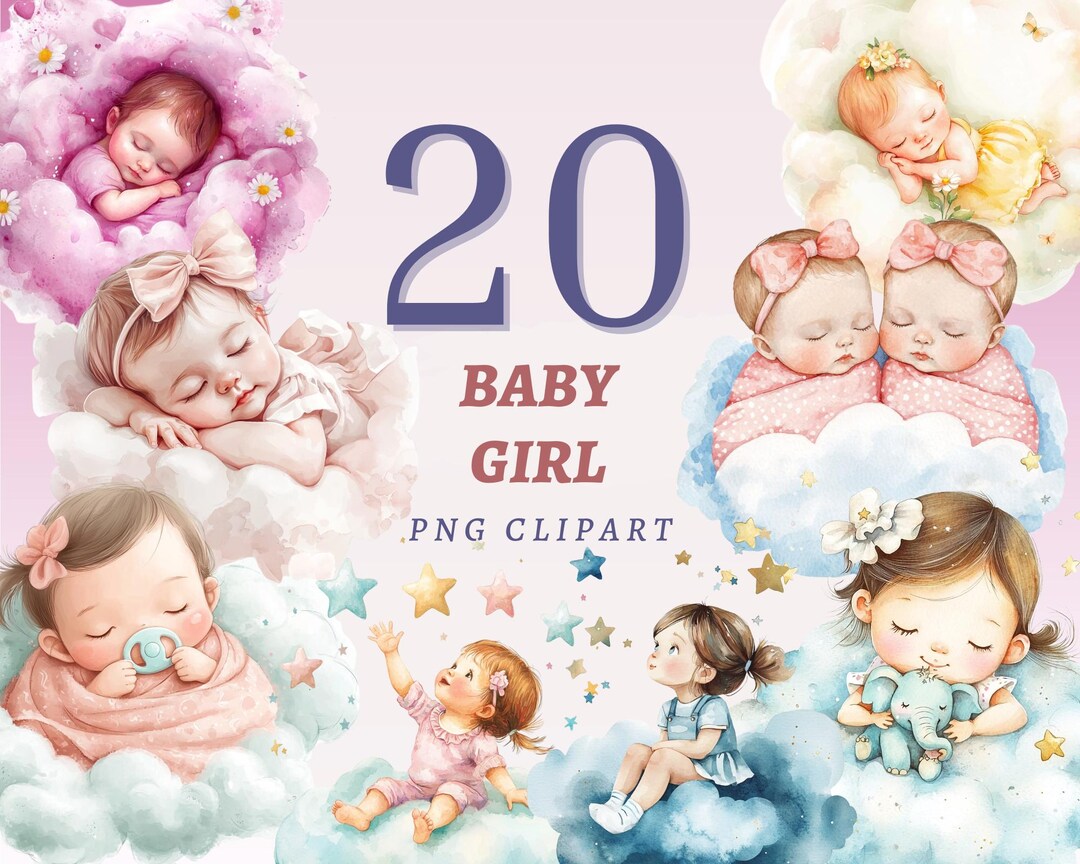 20 Baby Girl Clipart Baby Shower Printable Nursery Graphics for Newborn ...