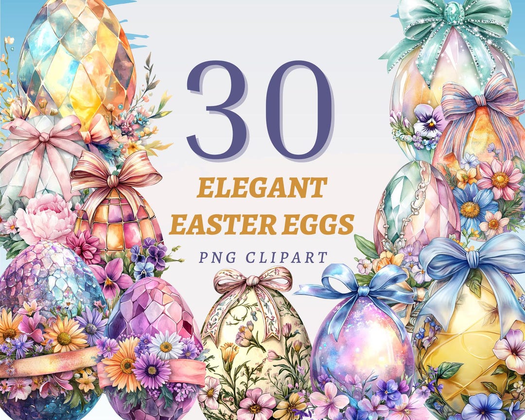 30 Elegant Easter Eggs Clipart Floral Spring Prints Pastel Easter Decor ...