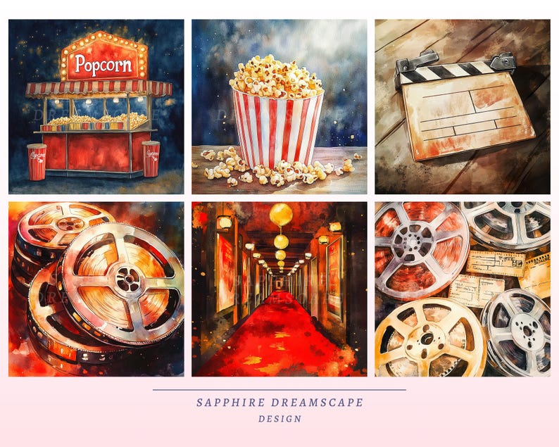 35 Movie Night Digital Paper Pack, Cinema Backgrounds, Popcorn Tickets ...