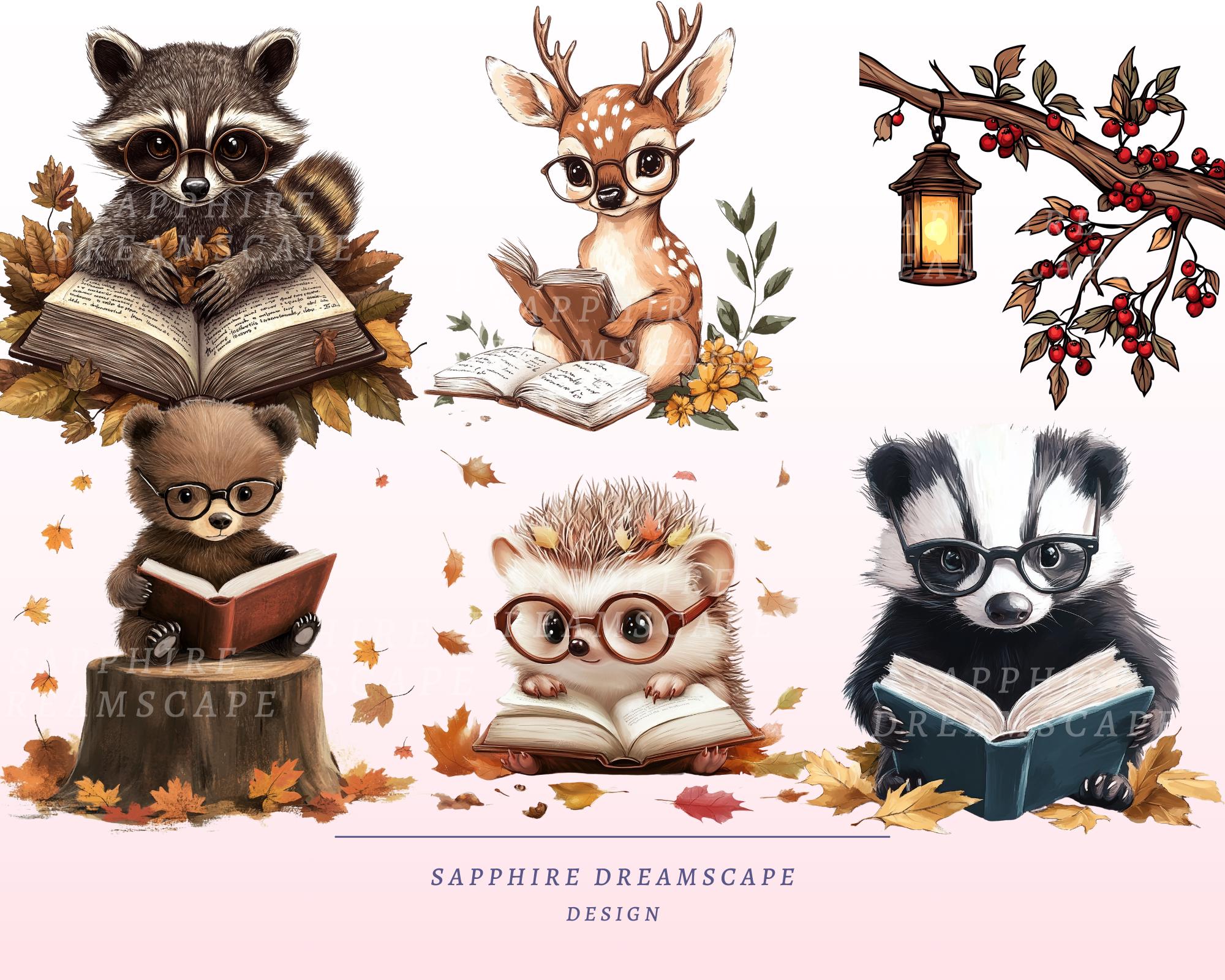25 Woodland School Animals Clipart Set, Cute Studying Forest Creatures ...