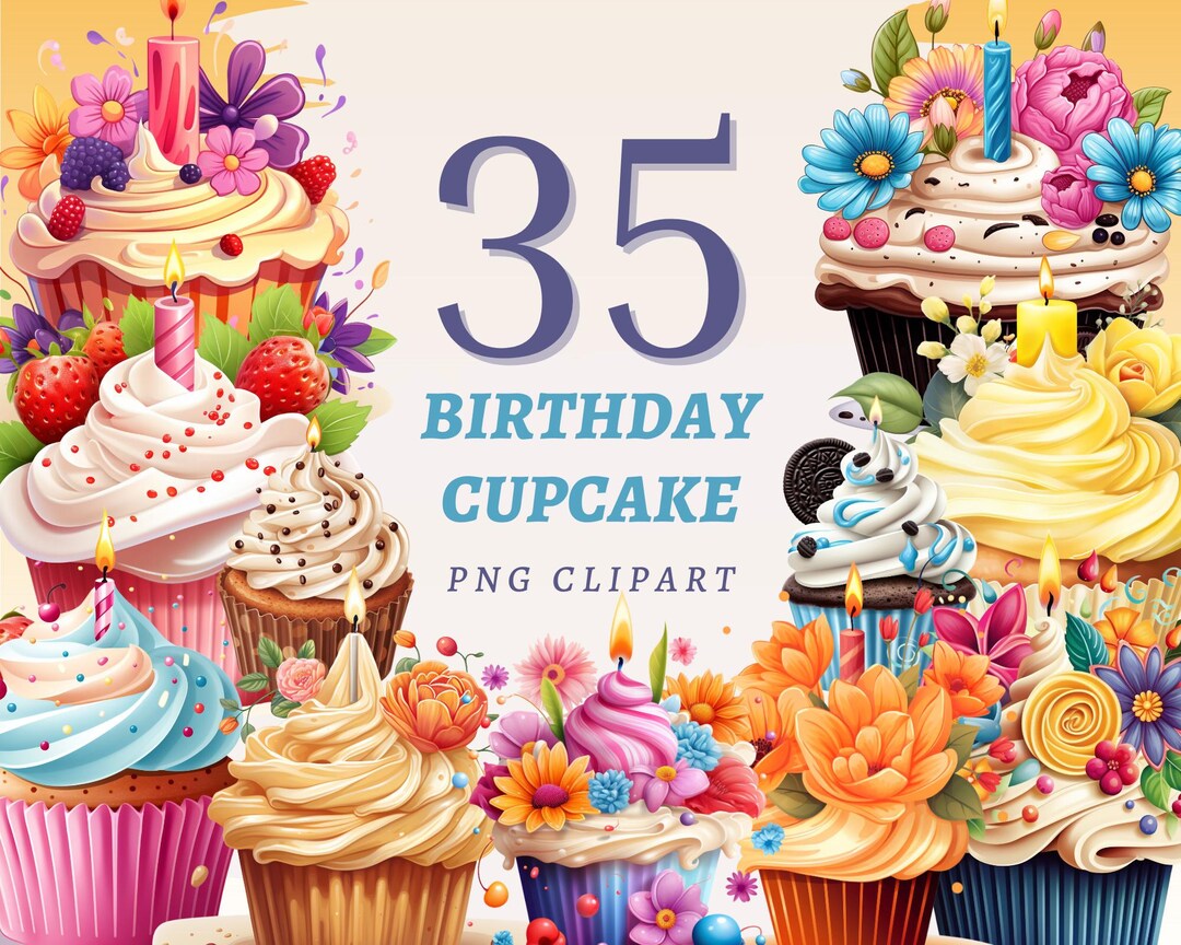 35 Birthday Cupcake Clipart, High Quality Transparent Pngs, Instant ...