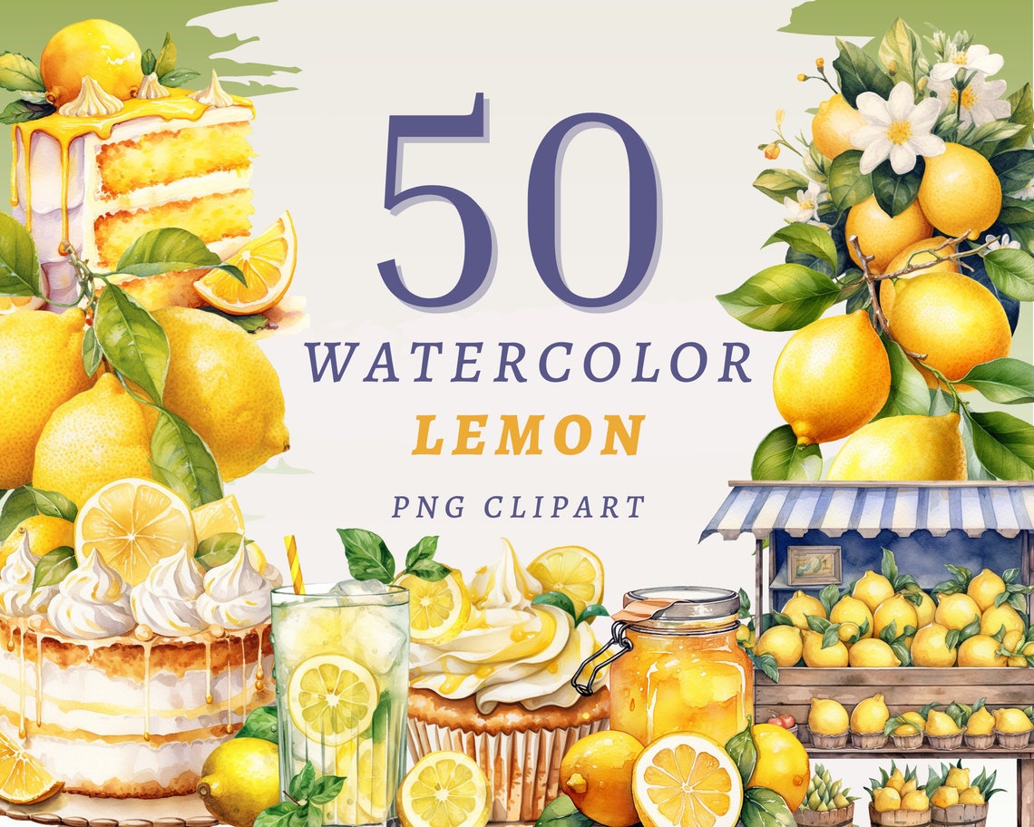 50 Watercolor Lemon Clipart High Quality Transparent Pngs - Etsy