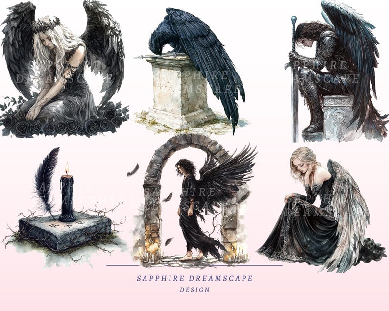 30 Dark Fallen Angel Clipart Gothic Character Illustration Winged ...