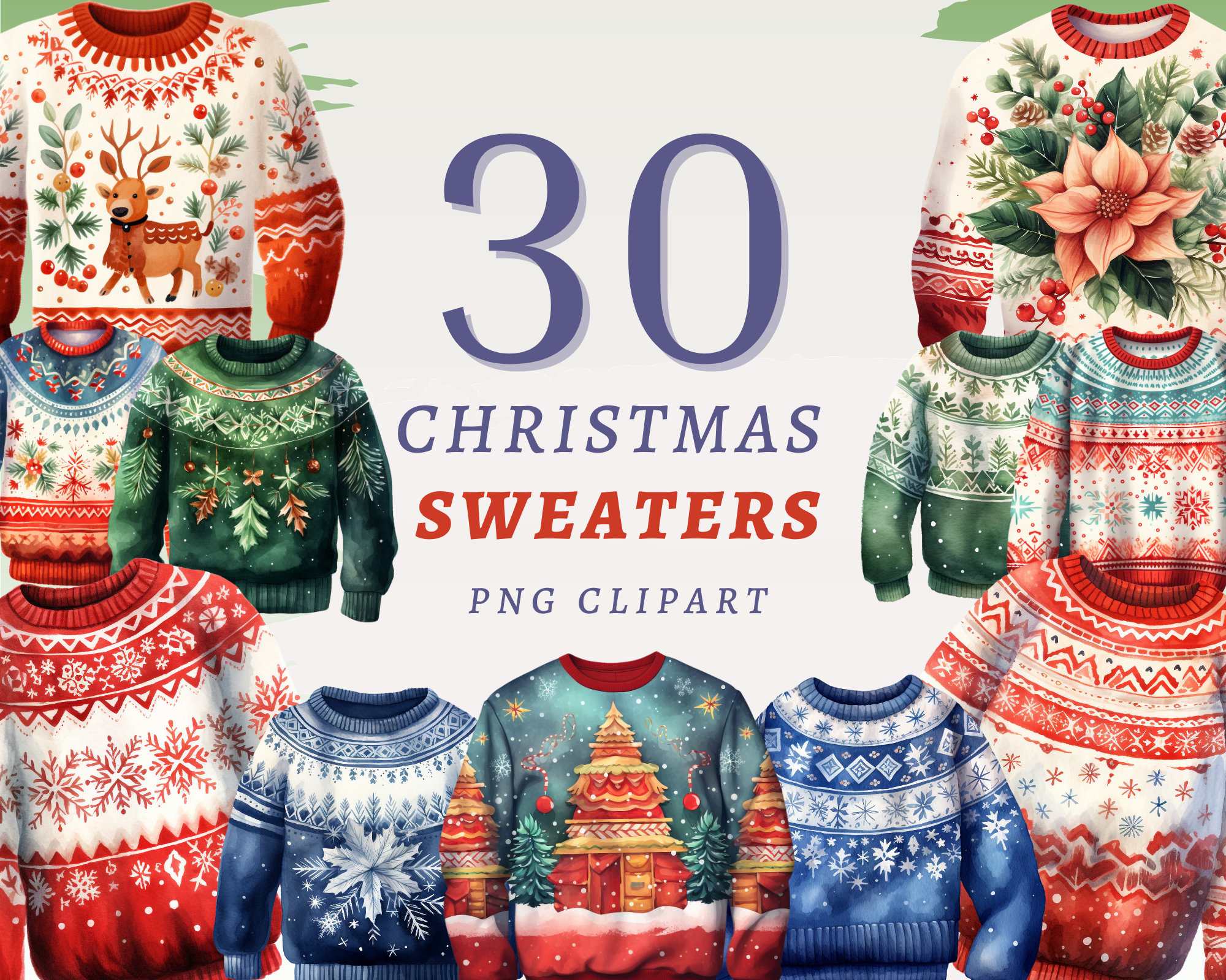 30 Christmas Sweaters Clipart, High Quality Transparent Pngs, Instant ...