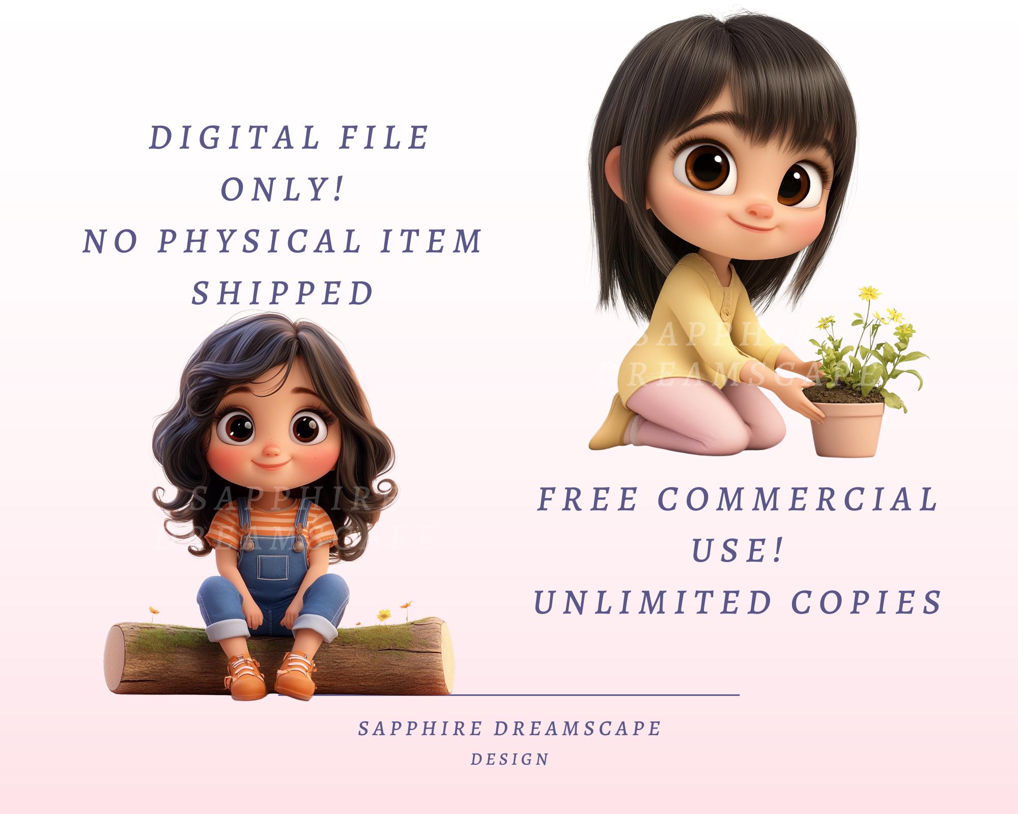 35 Cute Little Girls Clipart Adorable Disney Style Child Bundle Pixar ...