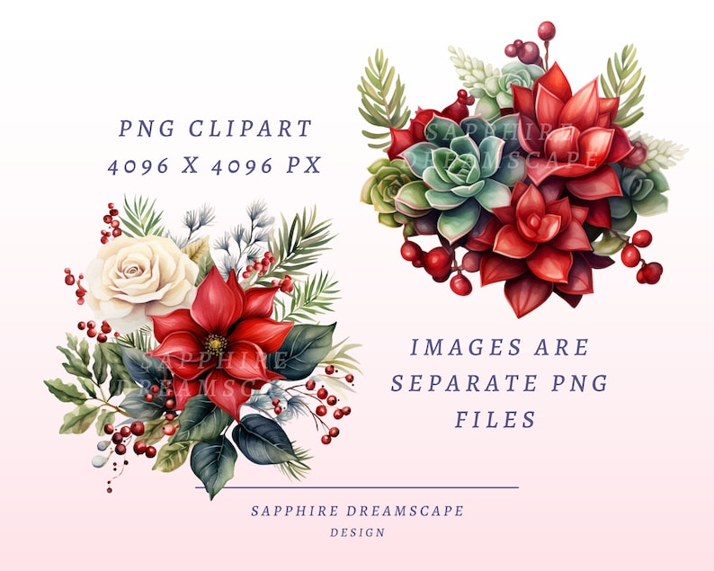 40 Christmas Floral Clipart, High Quality Transparent Pngs, Instant ...