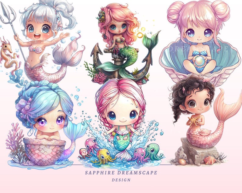 20 Chibi Mermaid Clipart, High Quality Transparent Pngs, Instant ...