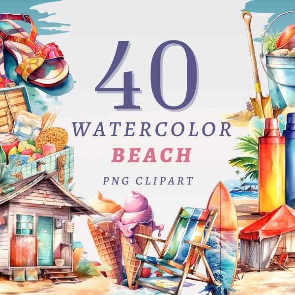 Watercolor Beach Clipart - Etsy