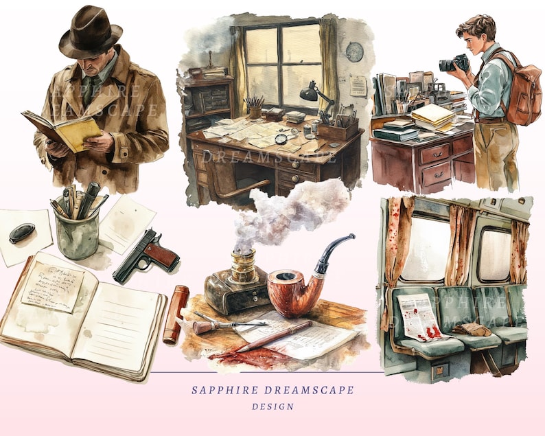 35 Murder Mystery Clipart Mystery Illustration Set Noir Detective ...