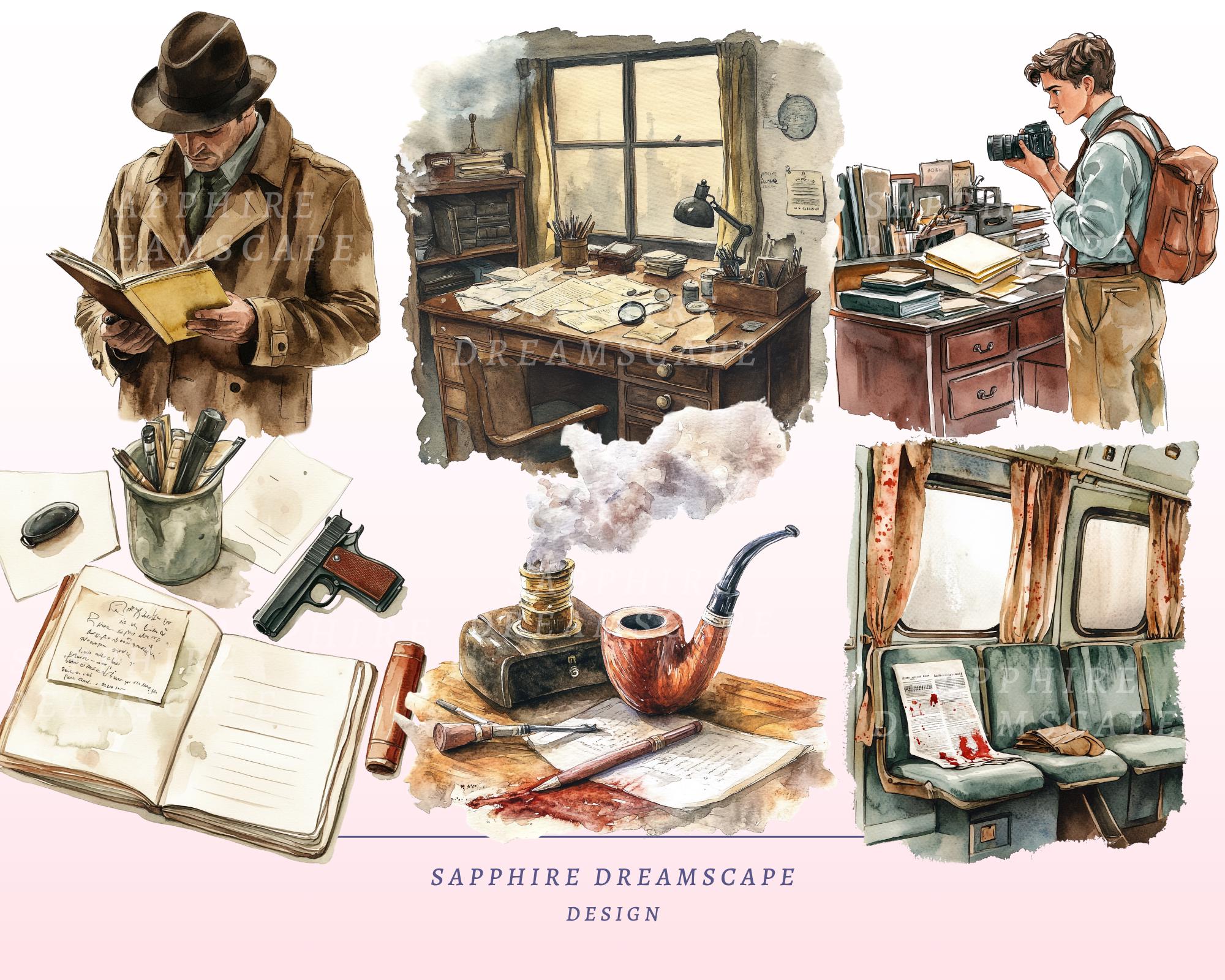 35 Murder Mystery Clipart Mystery Illustration Set Noir Detective ...