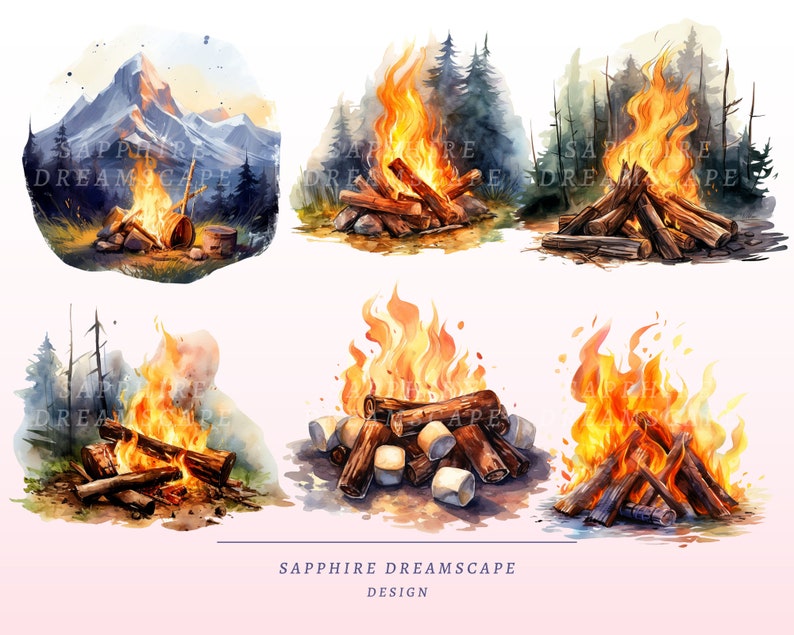 30 Watercolor Campfire Clipart, High Quality Transparent Pngs, Instant ...