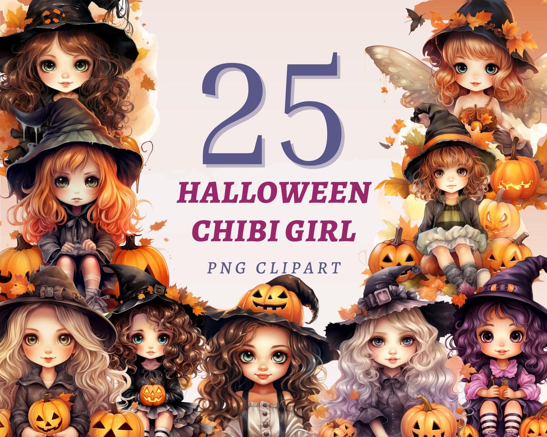 25 Halloween Chibi Girl Clipart, High Quality Transparent Pngs, Instant ...