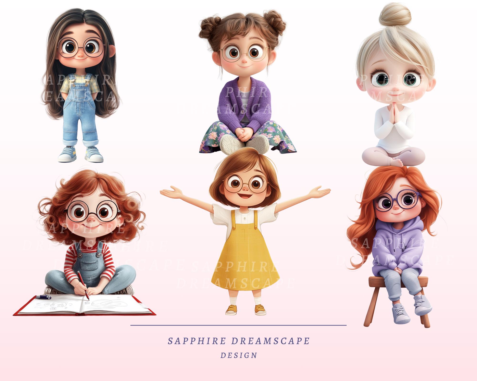 35 Cute Little Girls Clipart Adorable Cartoon Style Child Bundle ...