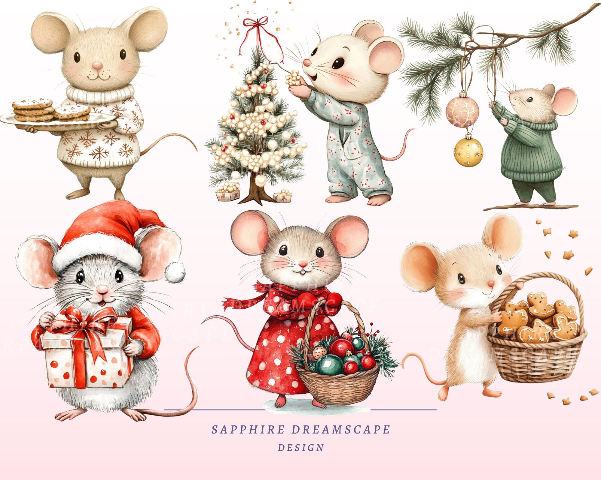 30 Christmas Mouse Clipart Cute Winter Animal Illustration Adorable ...