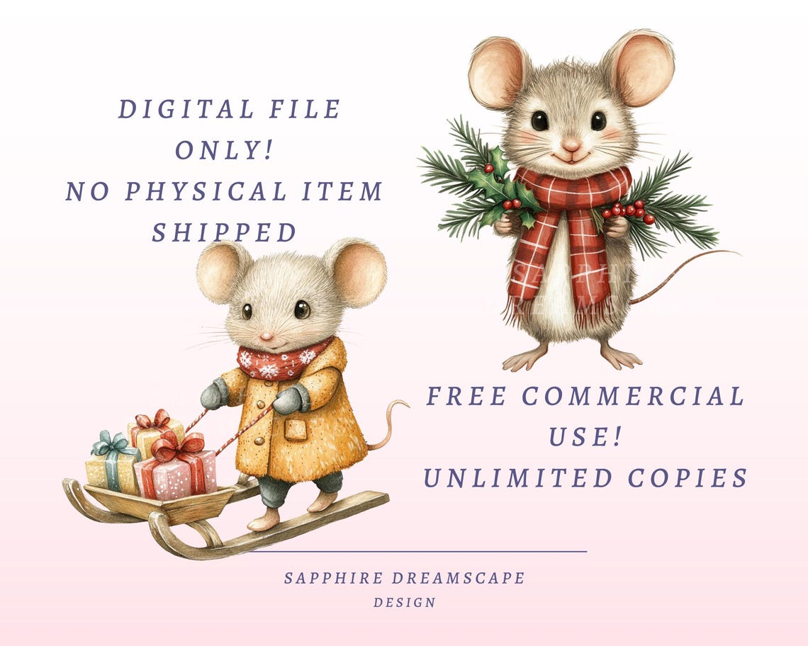 30 Christmas Mouse Clipart Cute Winter Animal Illustration Adorable ...