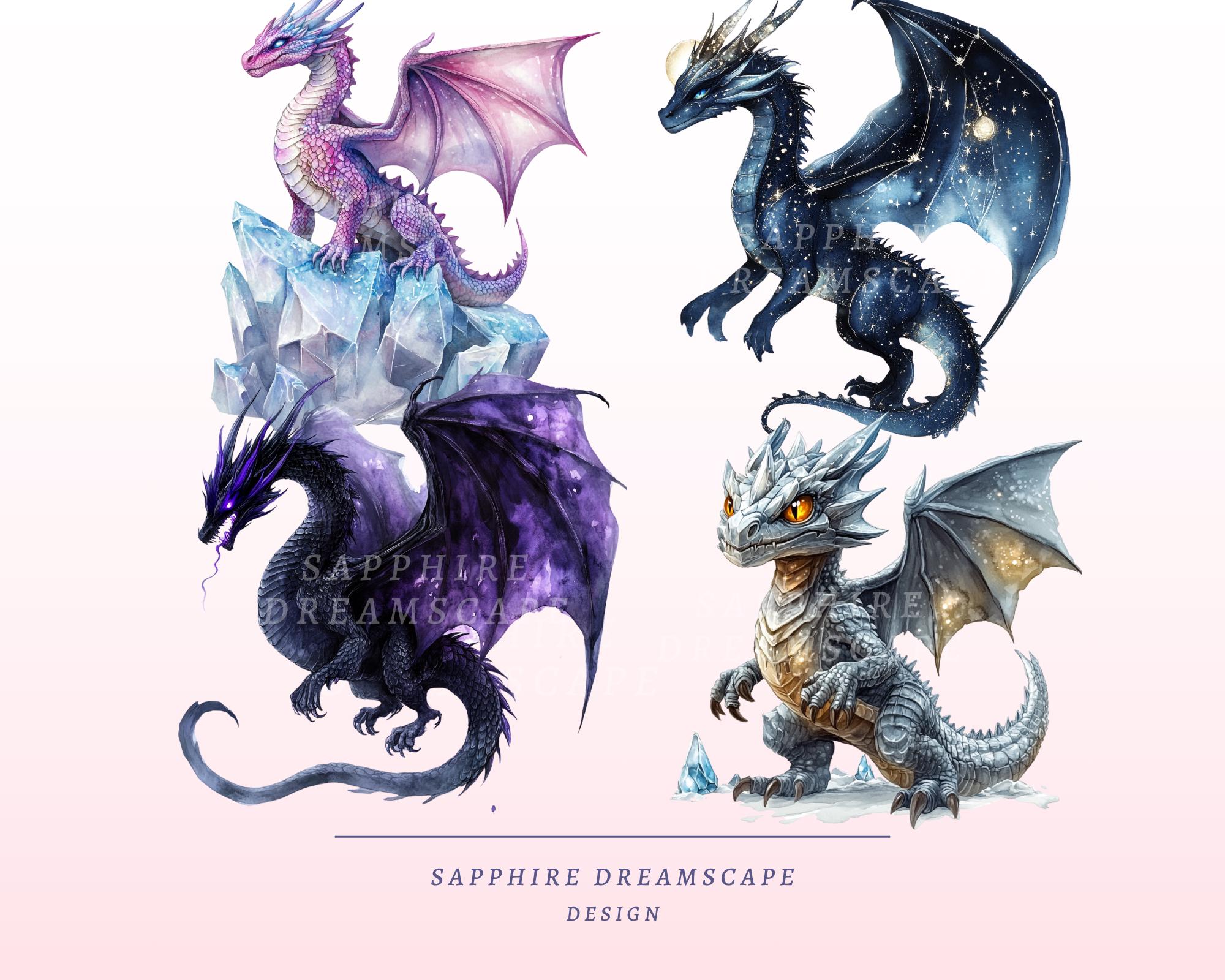 15 Elemental Dragon Watercolor Clipart: Rainbow Color DND Dragon ...