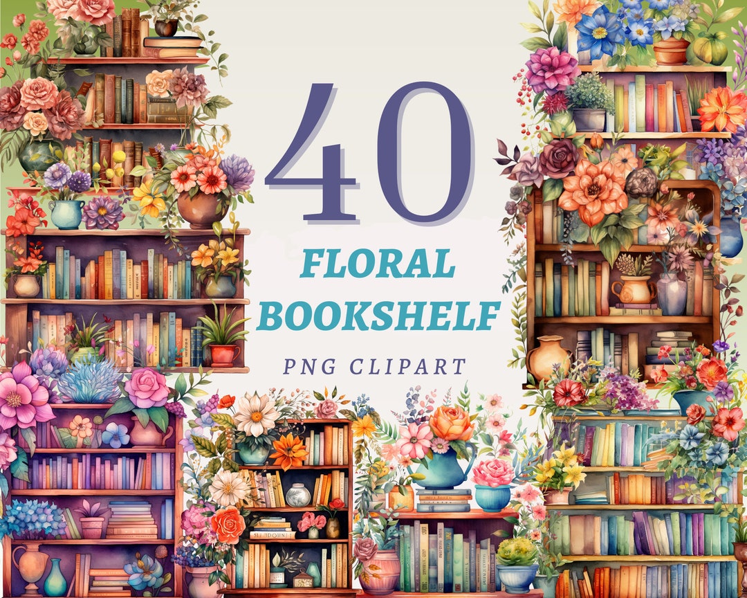 40 Floral Bookshelf Clipart, High Quality Transparent Pngs, Instant ...