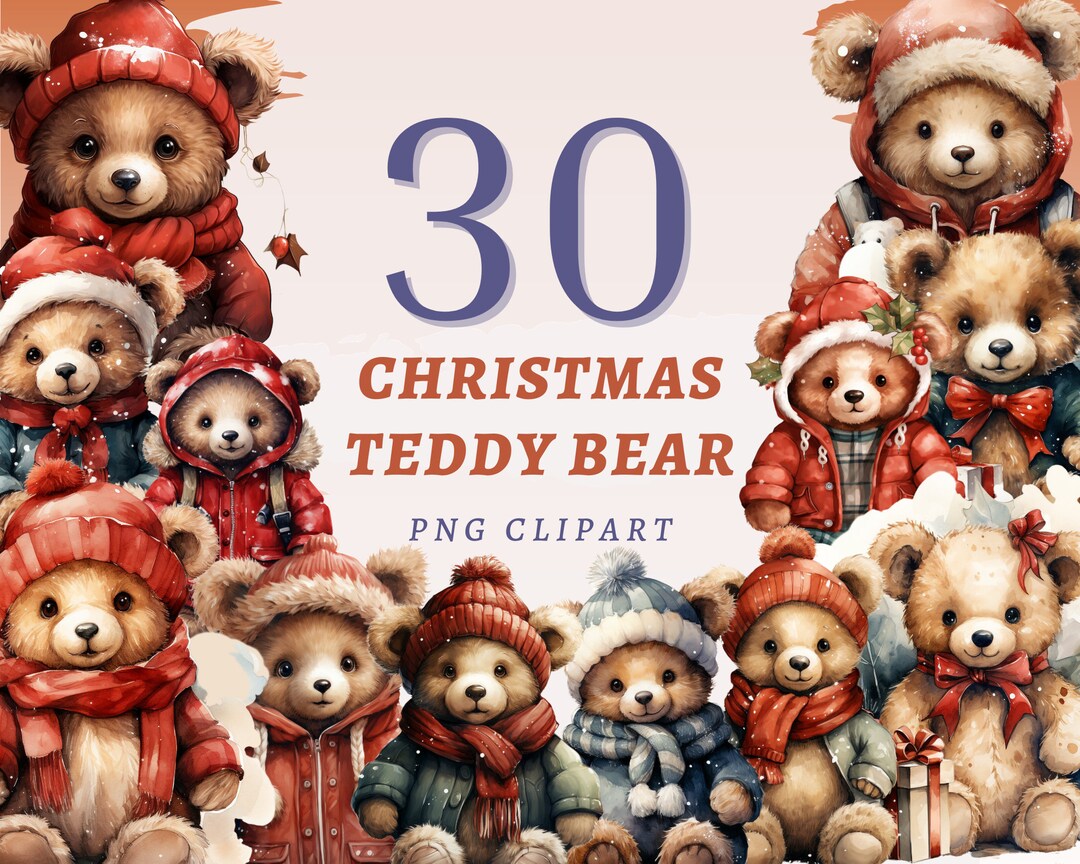 30 Christmas Teddy Bear Clipart, High Quality Transparent Pngs, Instant ...