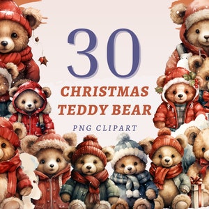 30 Christmas Teddy Bear Clipart, High Quality Transparent Pngs, Instant ...