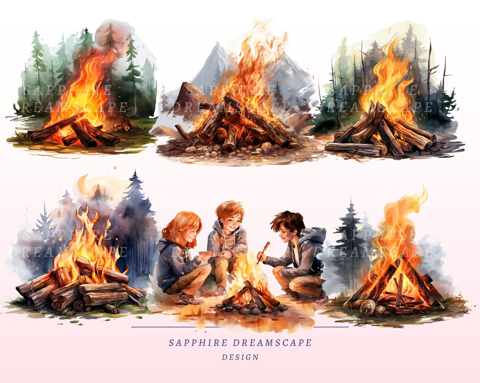 30 Watercolor Campfire Clipart, High Quality Transparent Pngs, Instant ...