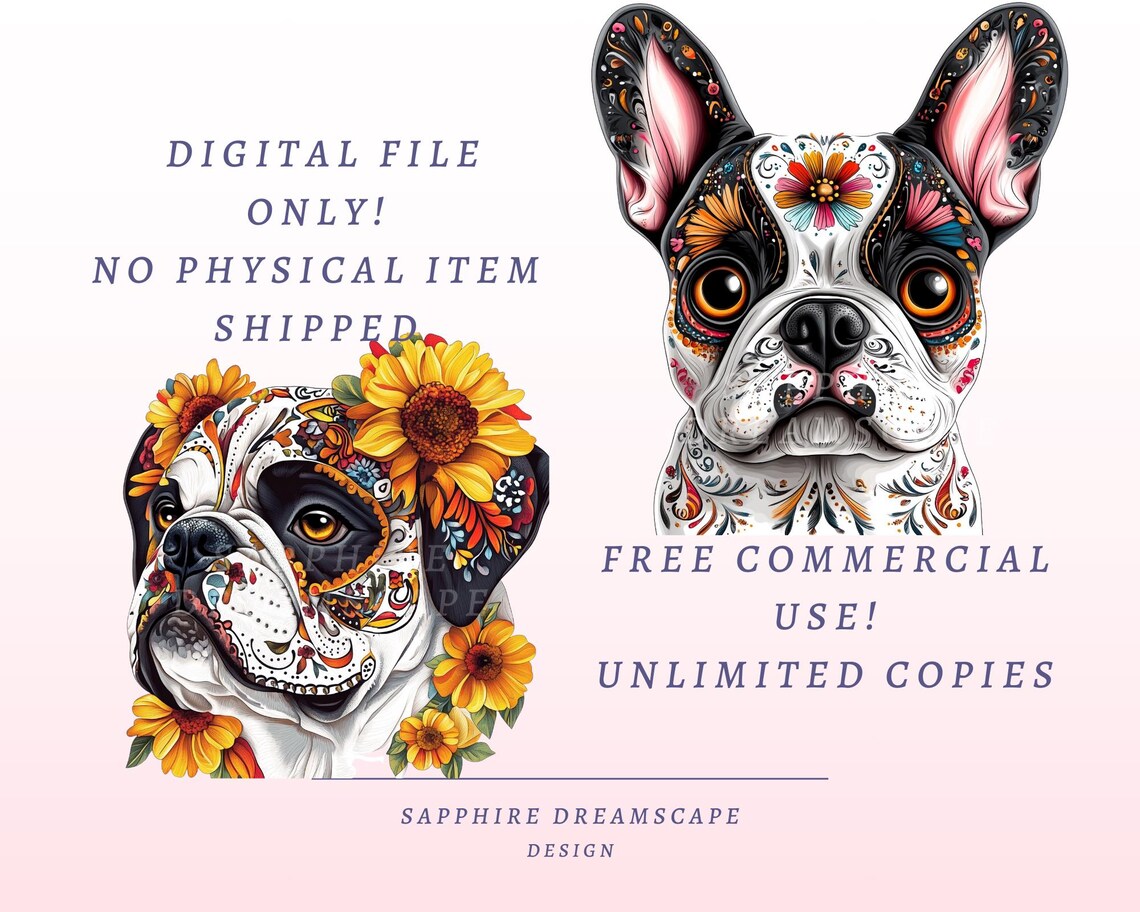 40 Day of the Dead Dog Clipart Colorful Sugar Skull Puppy PNG Set ...