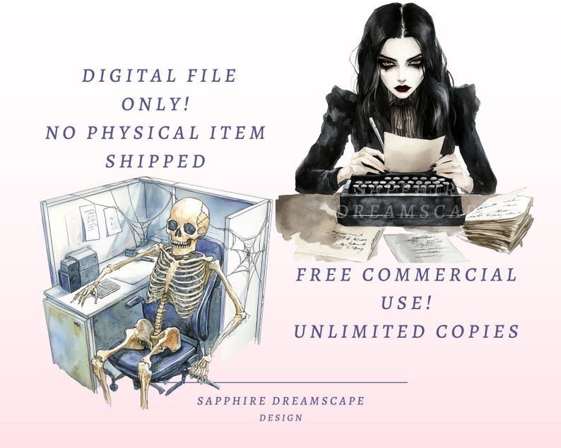 30 Horror Office Clipart Bundle Spooky Business Skeletons Vampire CEO ...