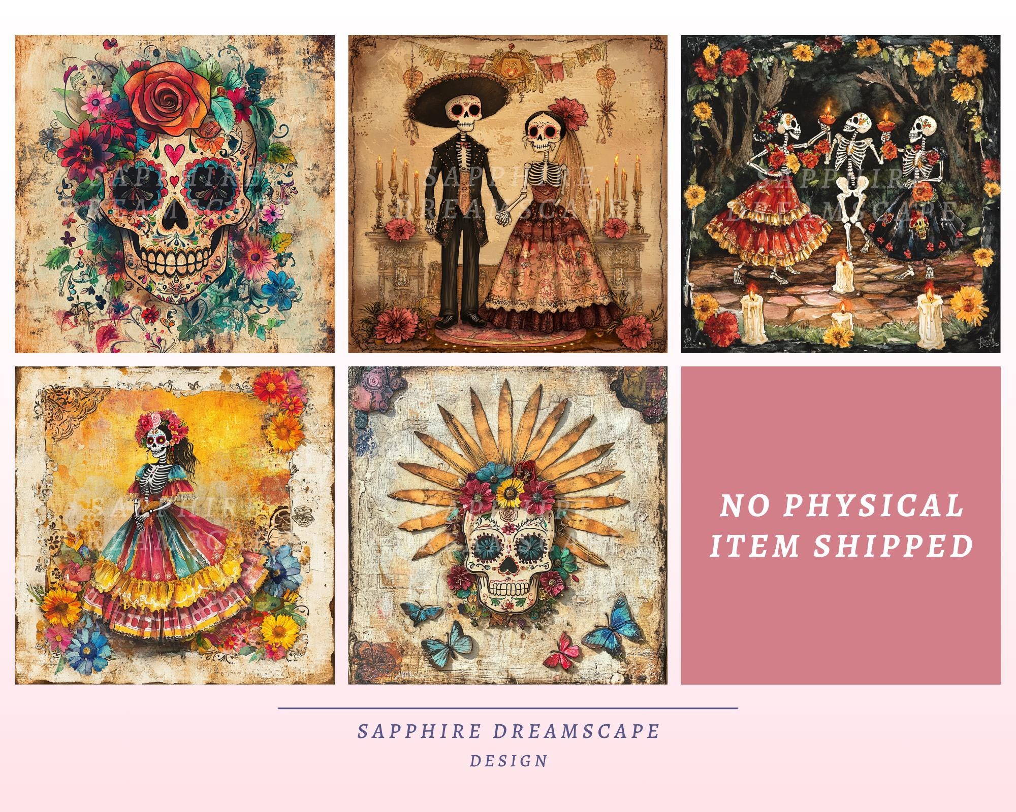 Dia De Los Muertos Digital Paper Print Sugar Skulls JPEG Decoration ...
