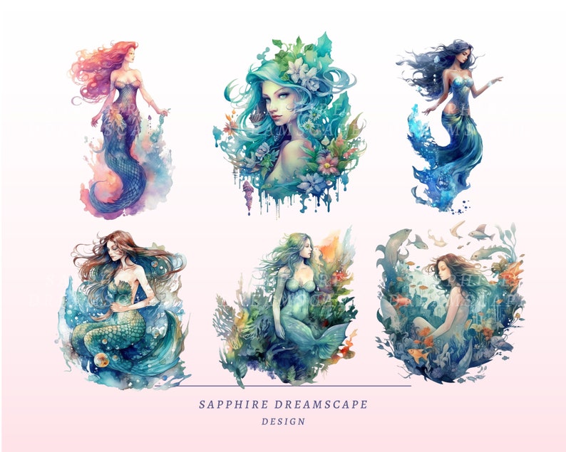 25 Watercolor Mermaids Clipart, High Quality Transparent Pngs, Instant ...