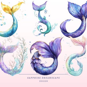20 Mermaid Tale Clipart Watercolor Ocean Fantasy Digital Art Set ...