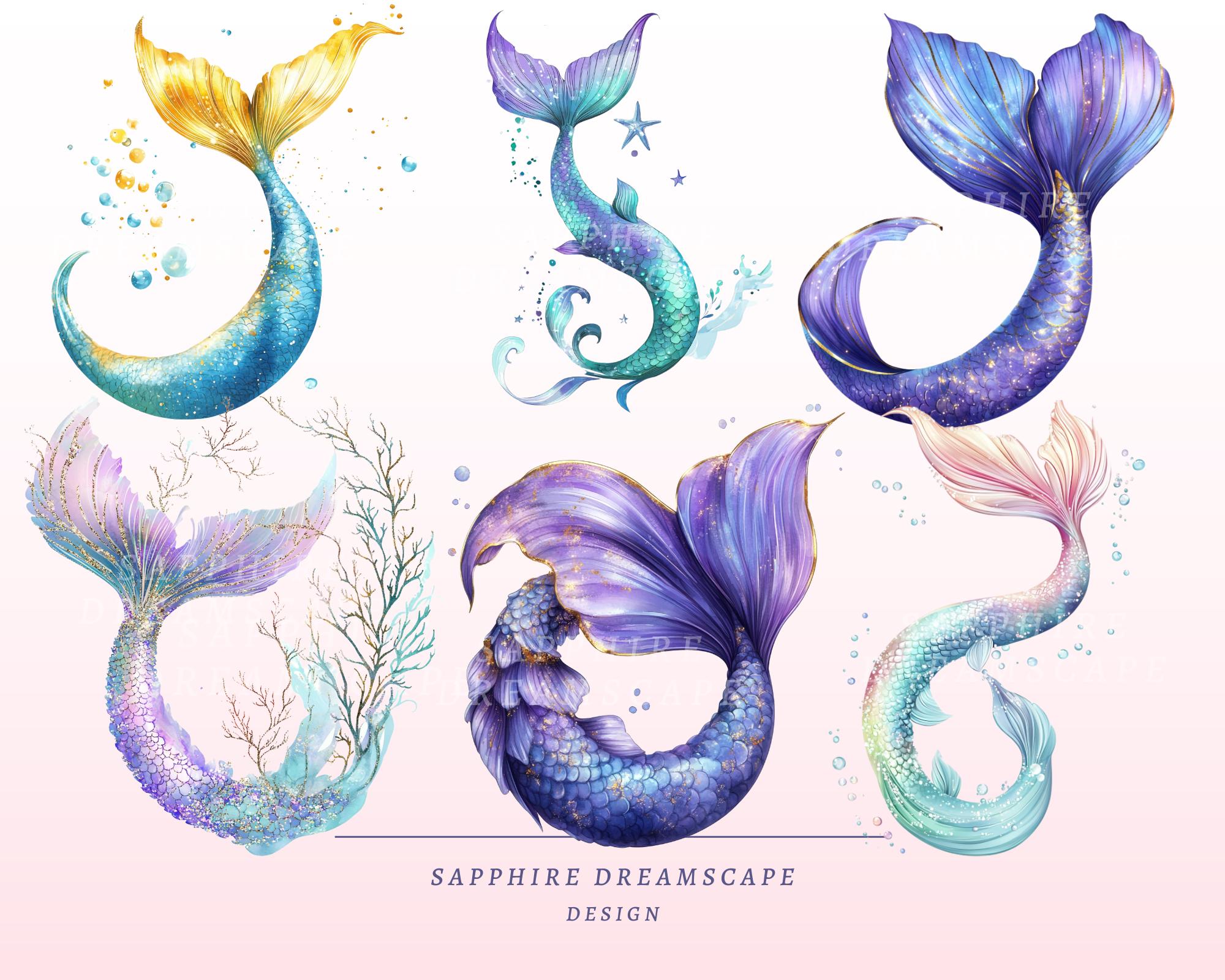 20 Mermaid Tale Clipart Watercolor Ocean Fantasy Digital Art Set ...