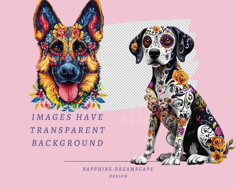 40 Day of the Dead Dog Clipart Colorful Sugar Skull Puppy PNG Set ...