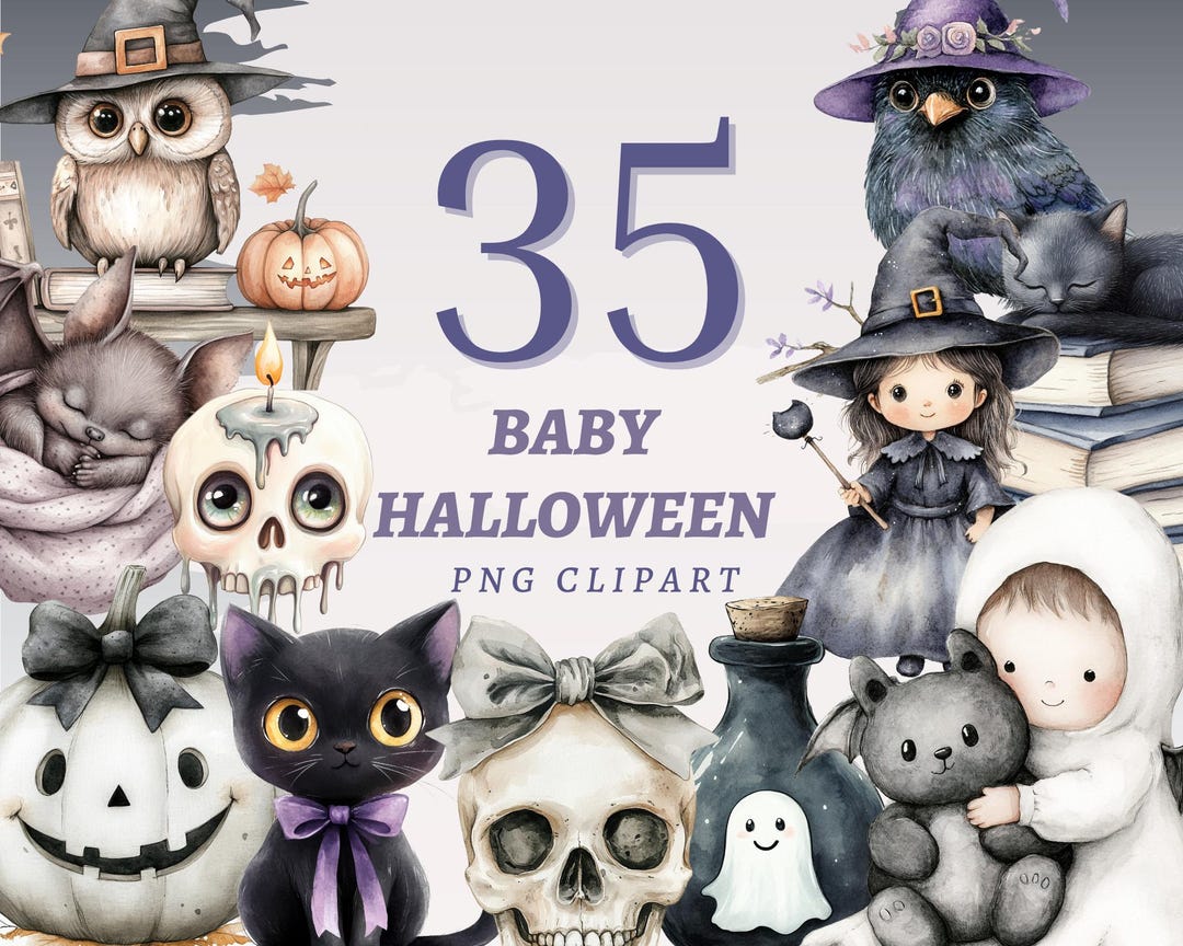 35 Adorable Baby Halloween Nursery Clipart Set With Cute Ghost, Pumpkin ...